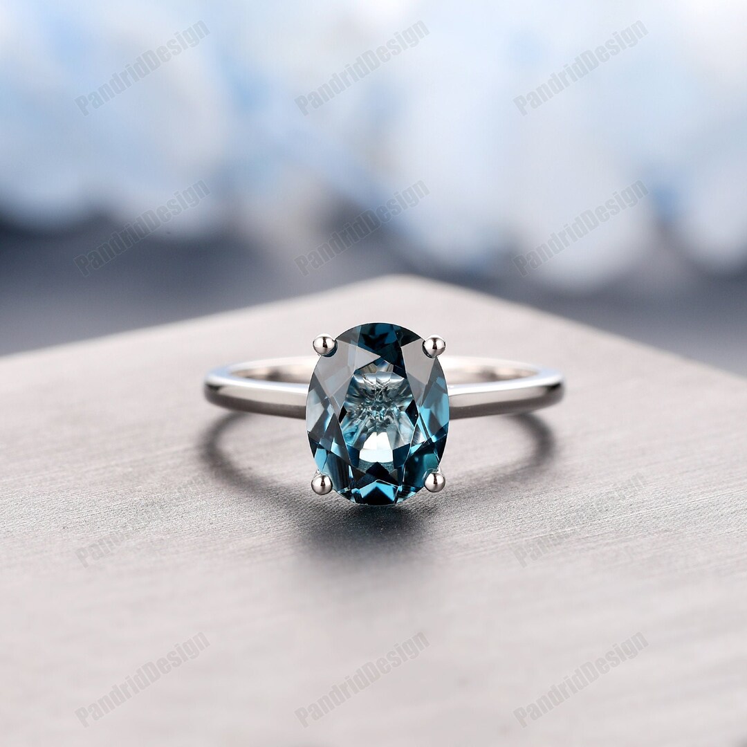 Blue Topaz Birthstone Ring, 7x9mm Oval Cut Natural London Blue Topaz ...
