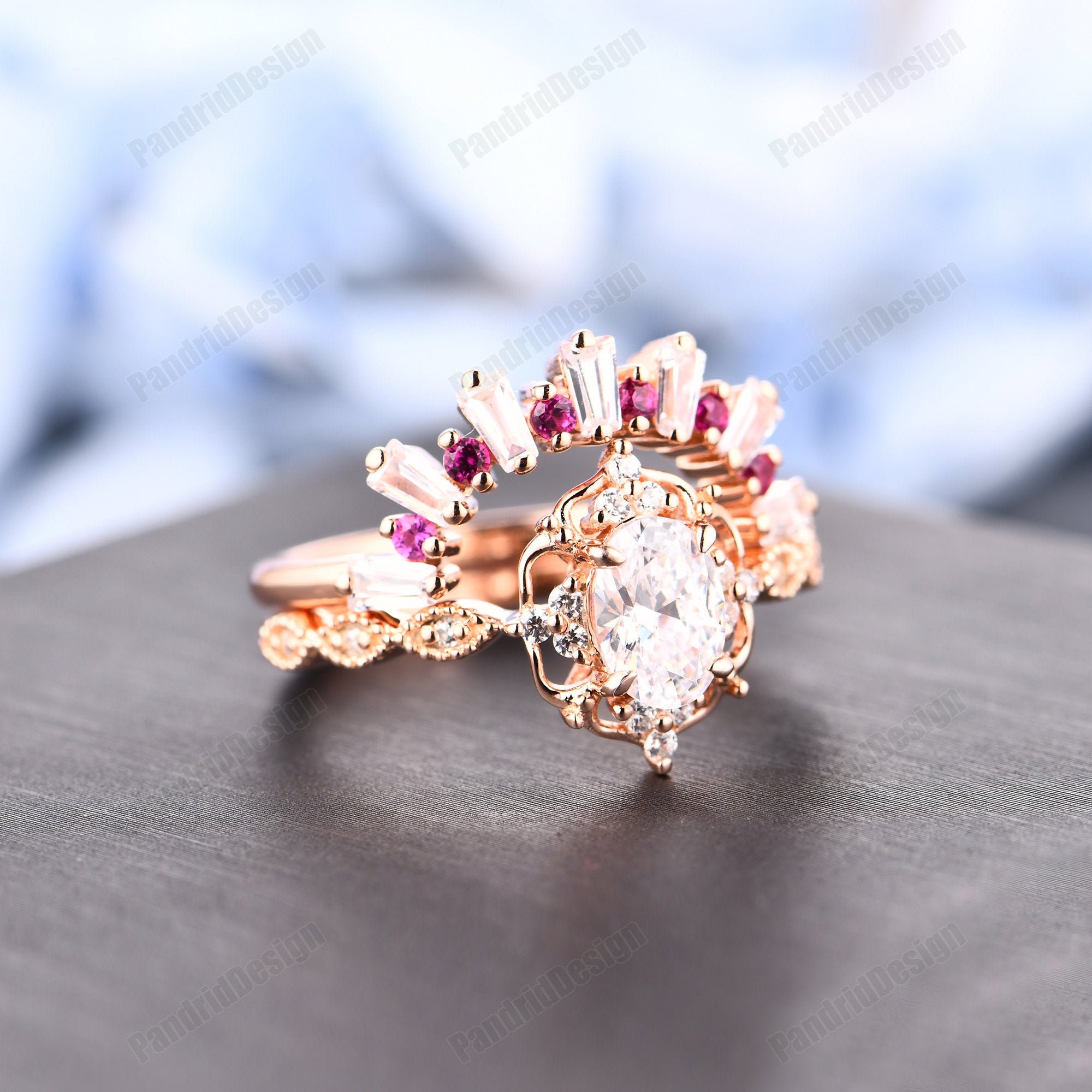 Proposal Ring Set 18k Solid Gold 1.0CT 5x7mm Oval Moissanite | Etsy