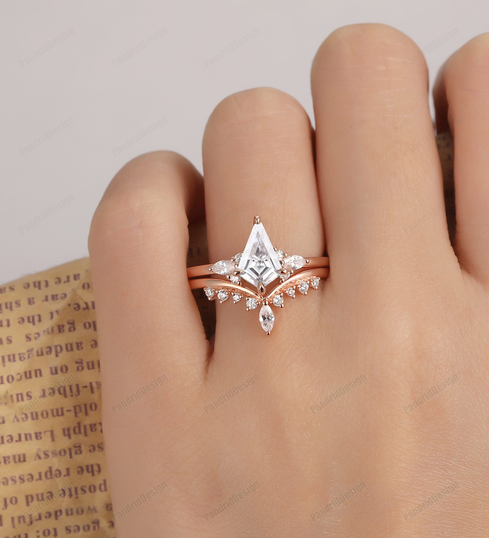 Kite Cut Engagement Rings Set Rose Gold 6x9mm Kite Shape - Etsy