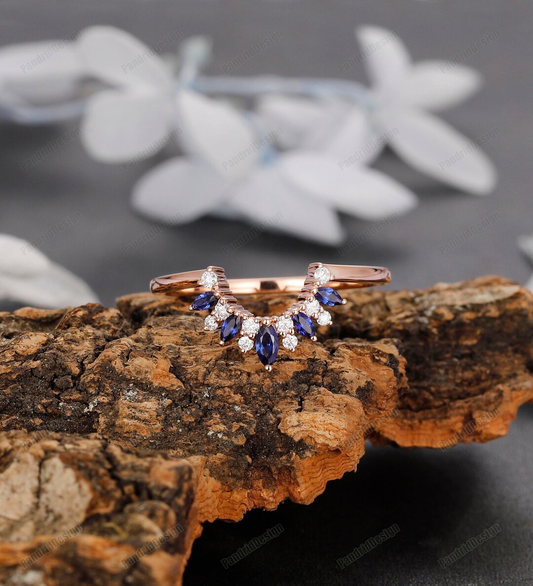 Vintage Blue Gem Ring Enhancer, Tiara Style Sapphire Stacking Ring ...
