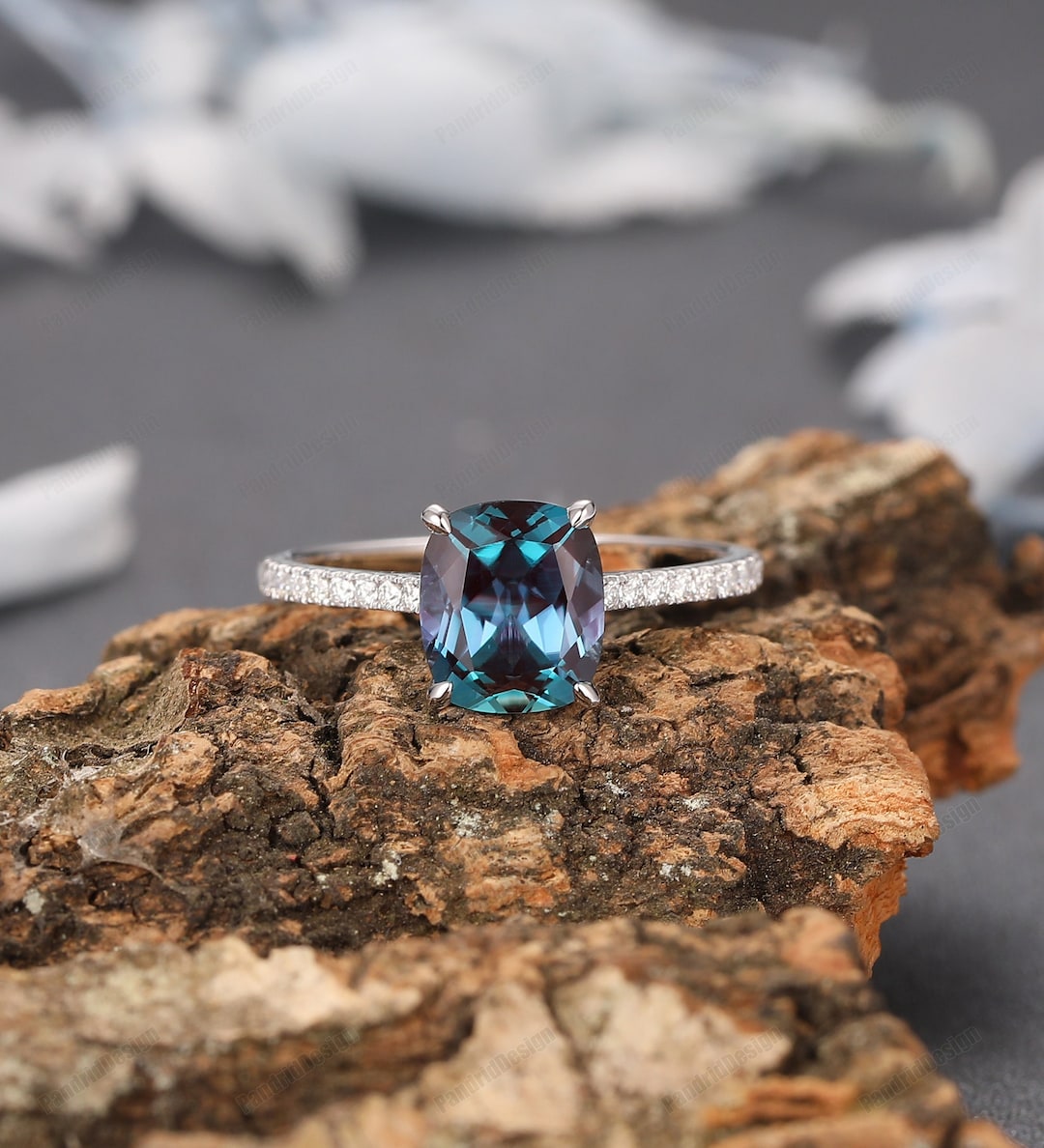 Alexandrite Ring, Half Eternity Alexandrite Jewelry,long Cushion Cut ...