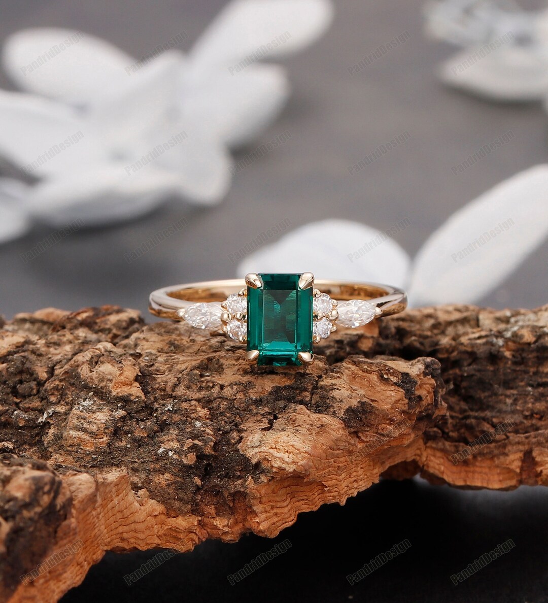 Green Gemstone Ring 14k Rose Gold Women's Emerald Ring - Etsy