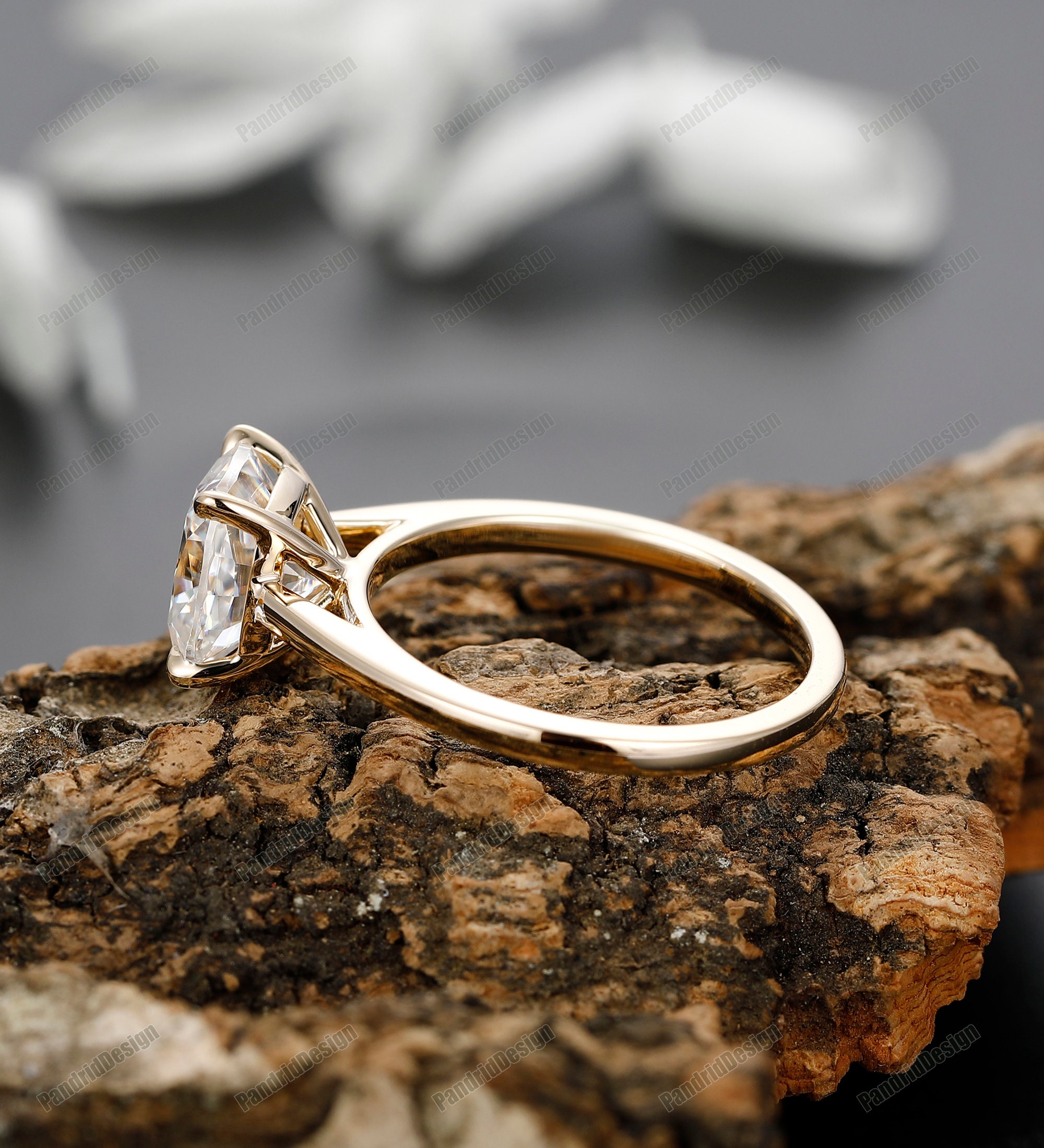 1.6mm Band Solitaire Wedding Ring, Cathedral Style 2.0CT Rectangular ...