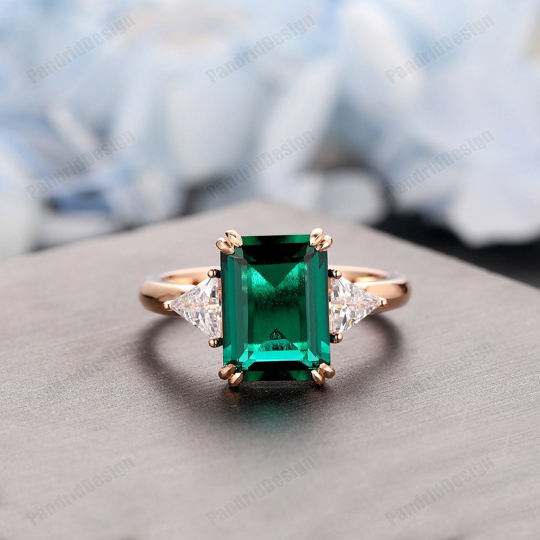 Green Gemstone Ring,emerald Proposal Ring Solid Gold,8x11mm Emerald Cut ...