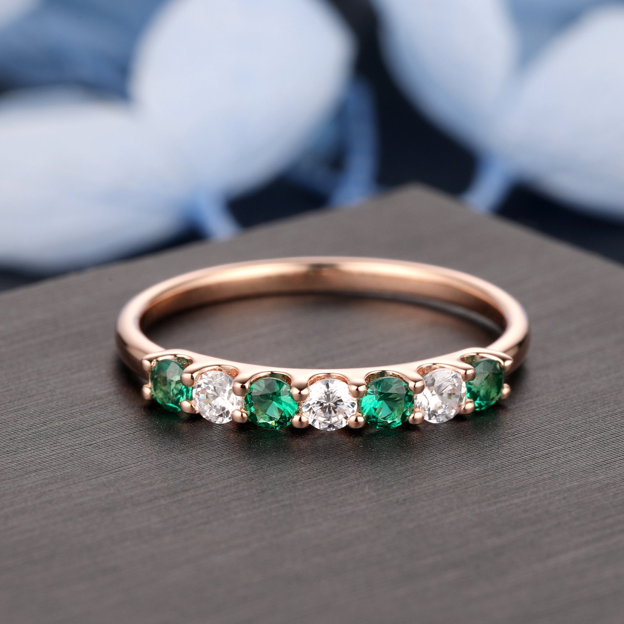 Handcrafted Plain Gold Ring 7 Stons Gemstone Ring Round | Etsy