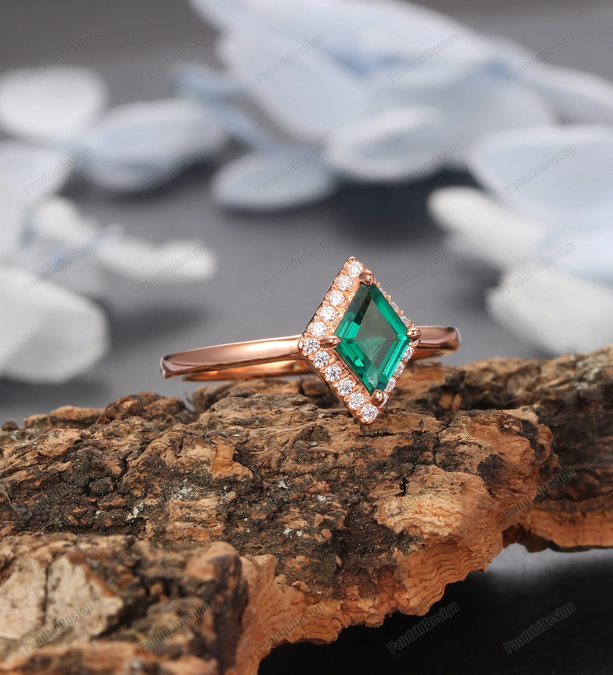 Rhombus Shape Emerald Engagement Ring Danity Halo Rhombus Cut - Etsy