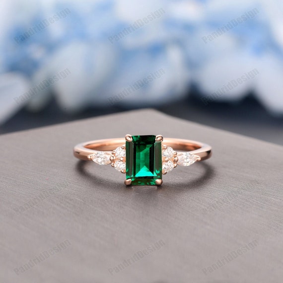 Green Gemstone Ring 14k Rose Gold Women's Emerald Ring - Etsy
