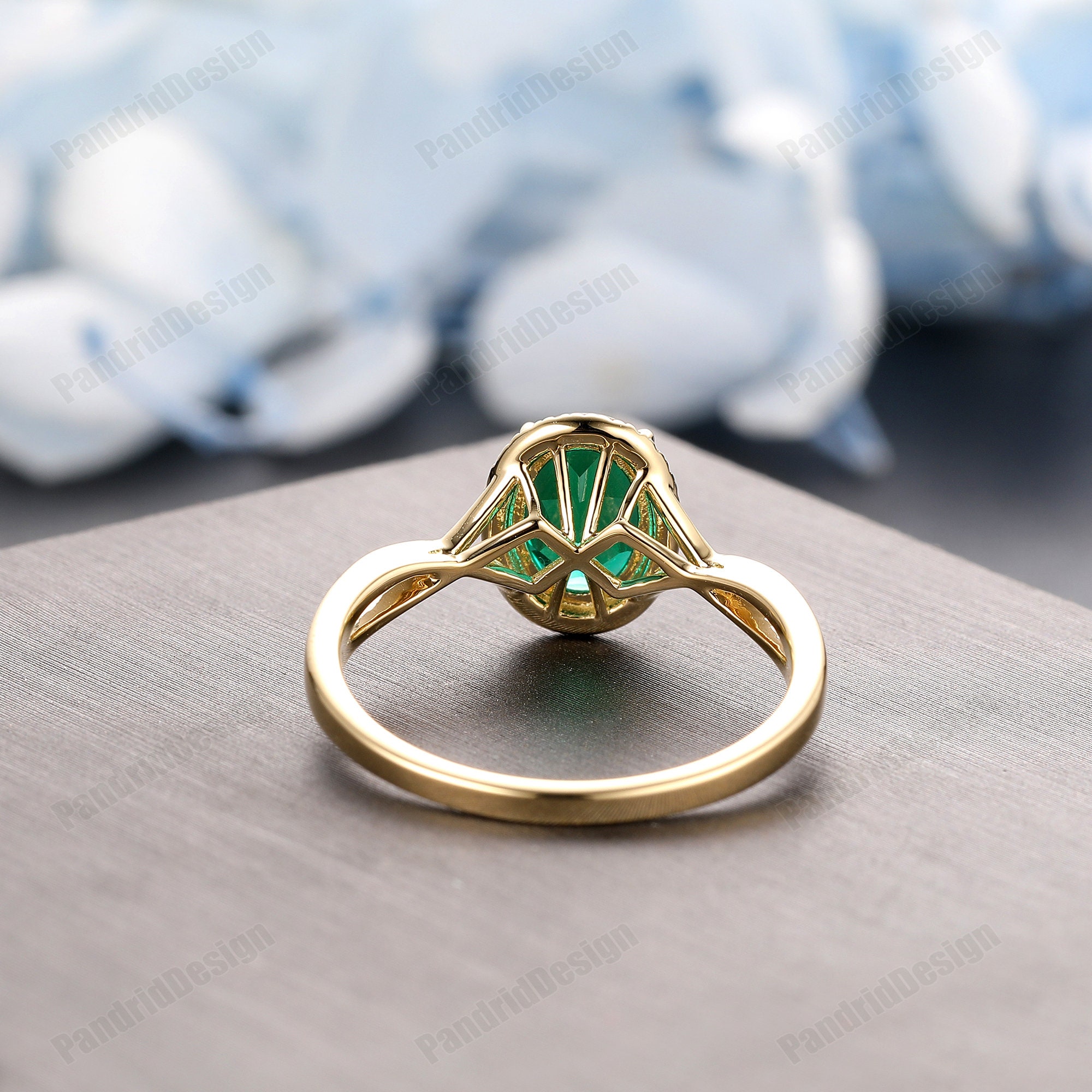 Antique Halo Style Emerald Proposal Ring Vintage Twist Band | Etsy