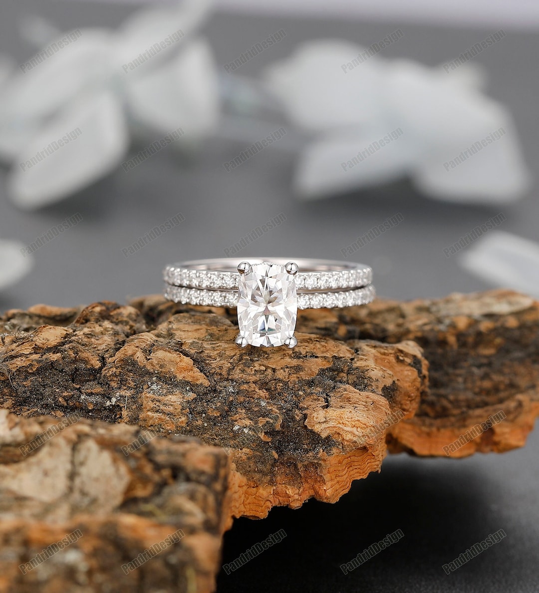 Antique Cushion Cut Wedding Ring Set for Women, Half Eternity Long ...