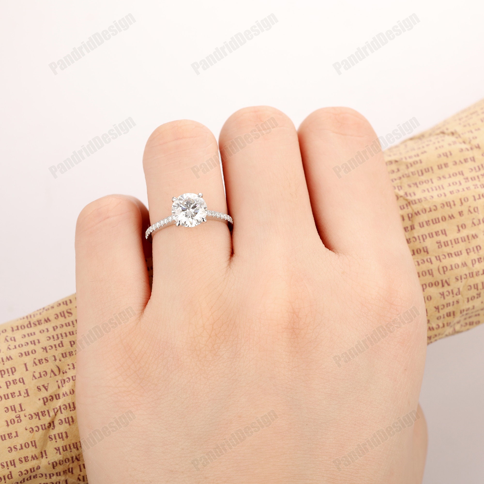 14k Gold 4 Pointed Prongs Moissanite Ring Round Cut 1.50CT | Etsy