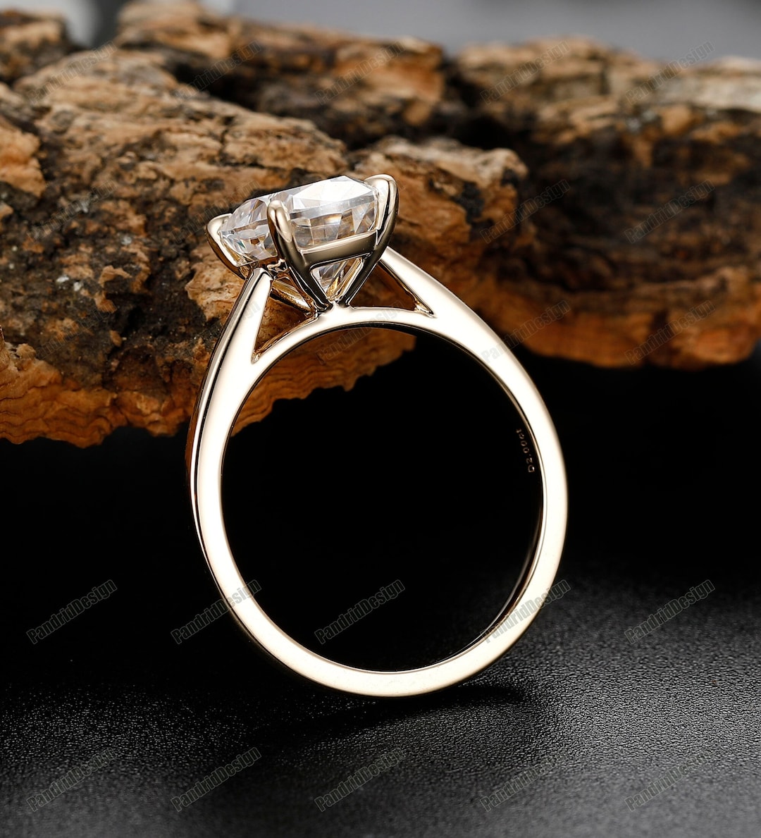 1.6mm Band Solitaire Wedding Ring, Cathedral Style 2.0CT Rectangular ...