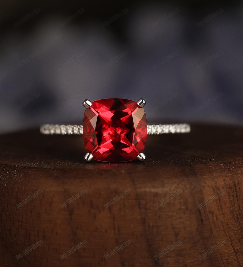 Hidden Halo Elegant Red Ruby Wedding Bridal Ring Solid Gold, Art Deco 3 ...