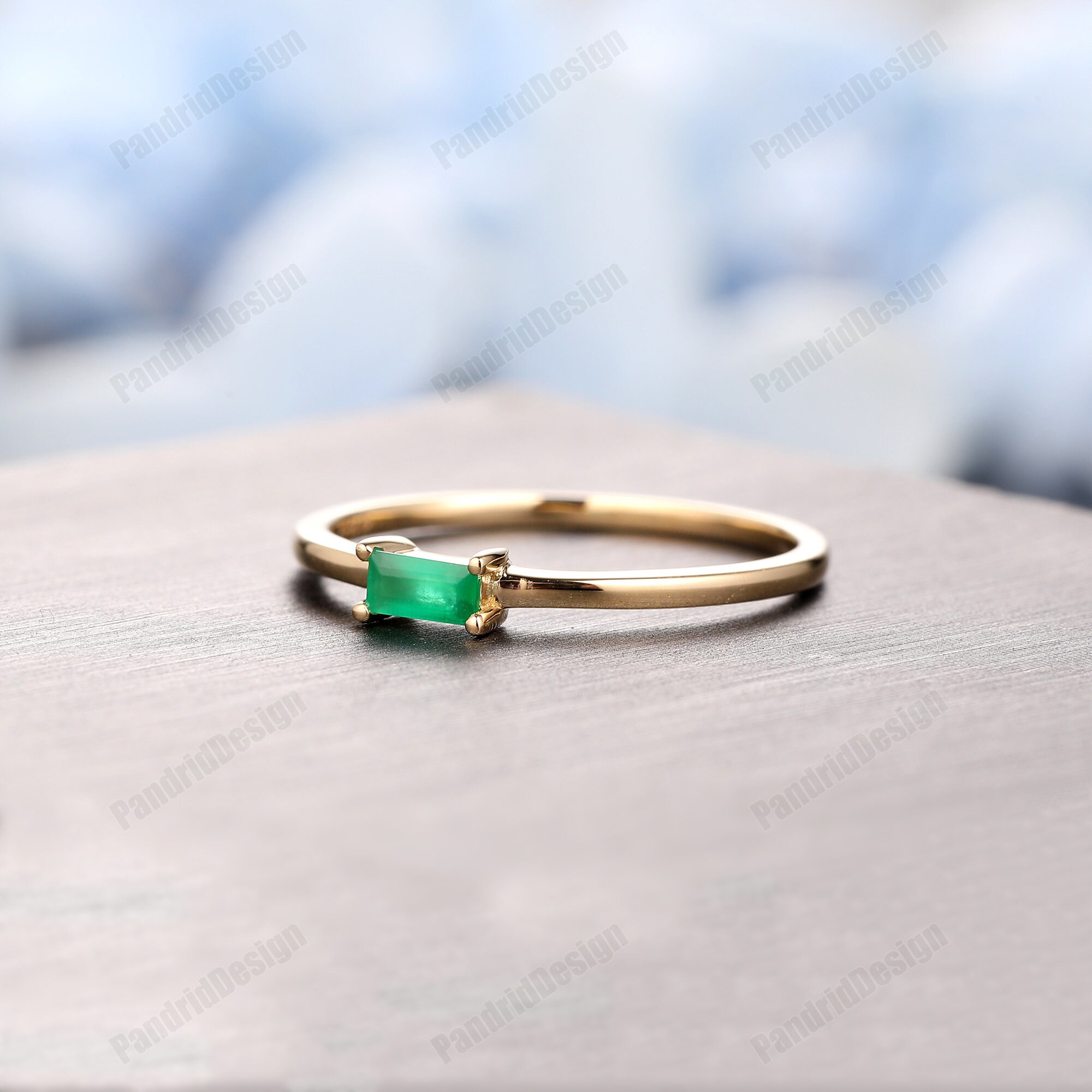 Natural Emerald Birthstone Ring Yellow Gold Solitaire Emerald | Etsy