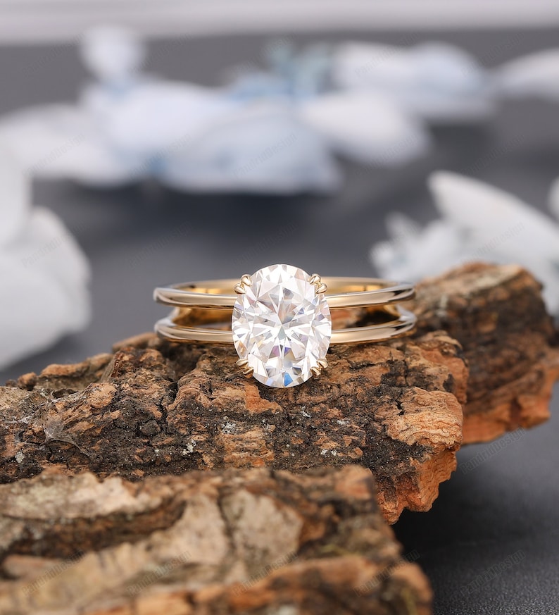Double Shanks Solitaire 3ct Moissanite Ring 8 Prongs Oval Cut - Etsy