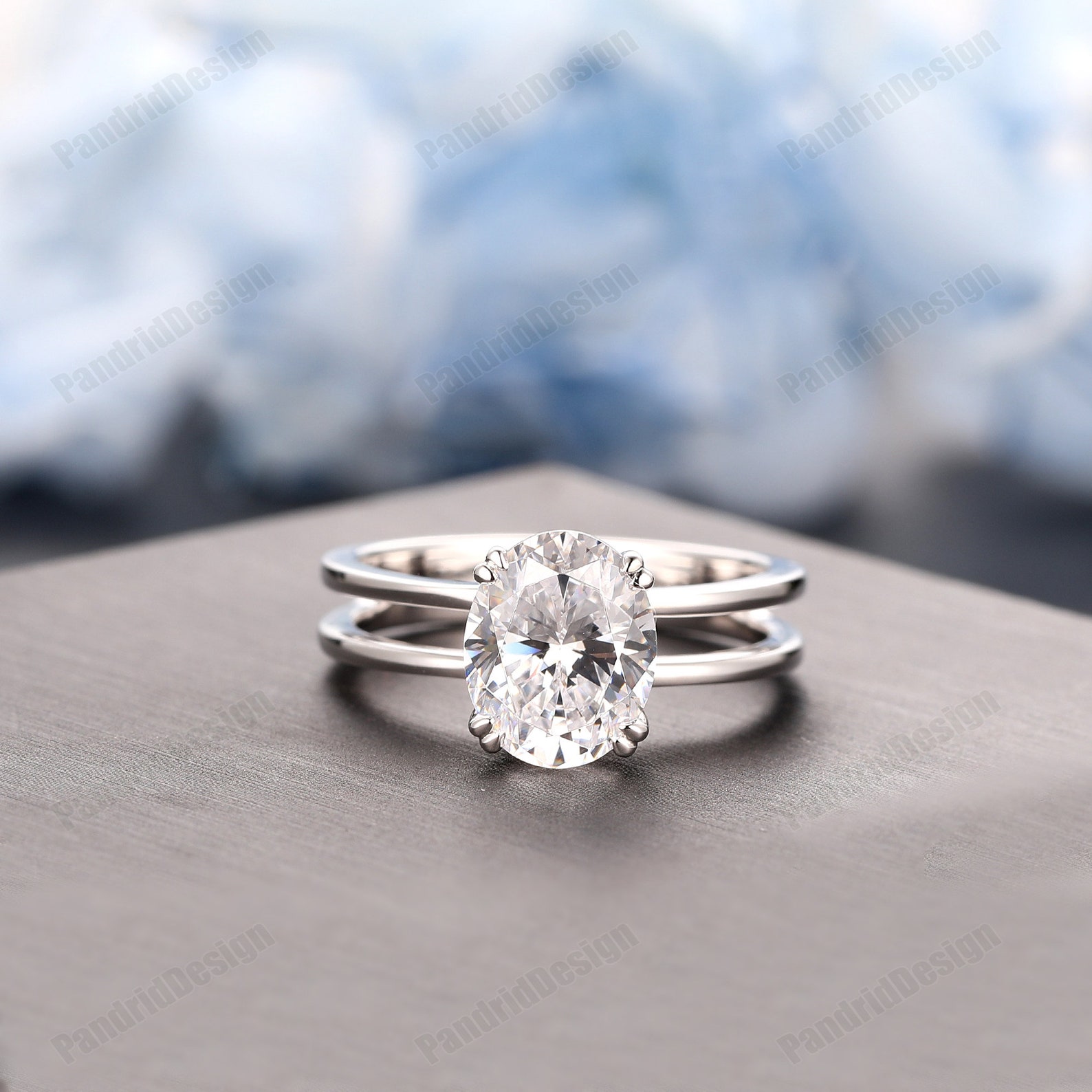 Double Shanks Solitaire 3ct Moissanite Ring 8 Prongs Oval Cut | Etsy