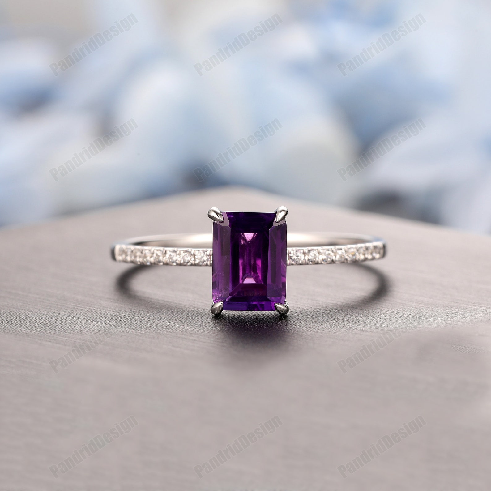 6x8mm Emerald Cut Natural Amethyst Ring 2.00CT Amethyst Ring - Etsy