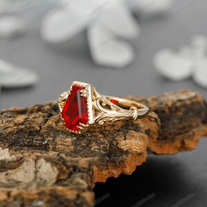 Dainty 7x10mm Coffin Ruby Engagement Rings, Coffin Gold Ring, Red ...