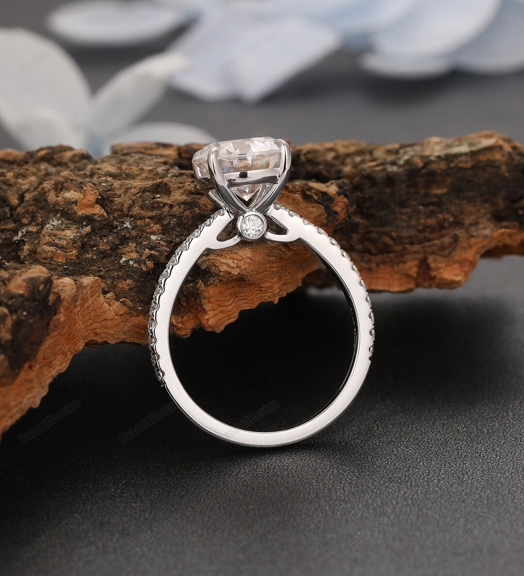 Cathedral Peekaboo Engagement Ring Women Hidden Halo Wedding Bridal Art ...