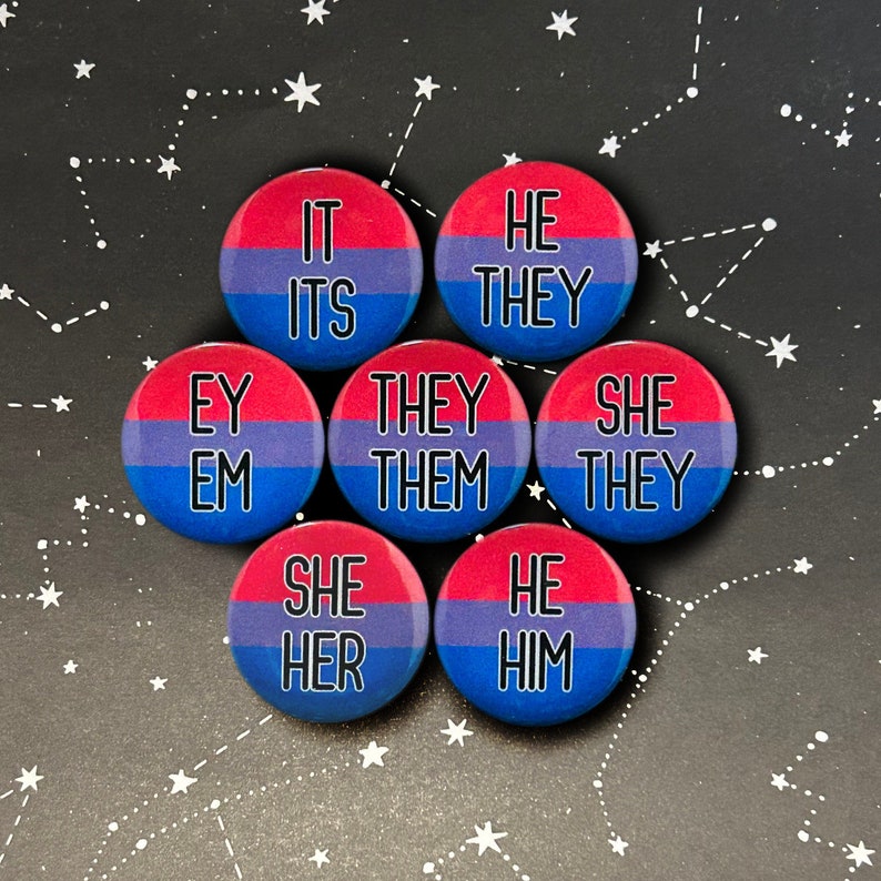 Bi Pride Pronoun Pins 1.25-inch Button Bisexual Flag Pin LGBTQ Pronoun ...