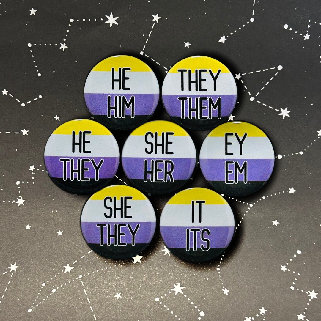 Nonbinary Pride Pronoun Pins | 1.25-inch Button | Nonbinary Flag Pin ...