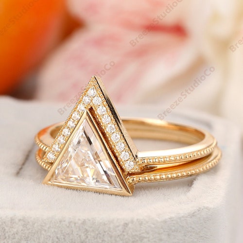 Unique Bridal Sets Silver Triangle Cut 8x8mm Moissanite Ring - Etsy