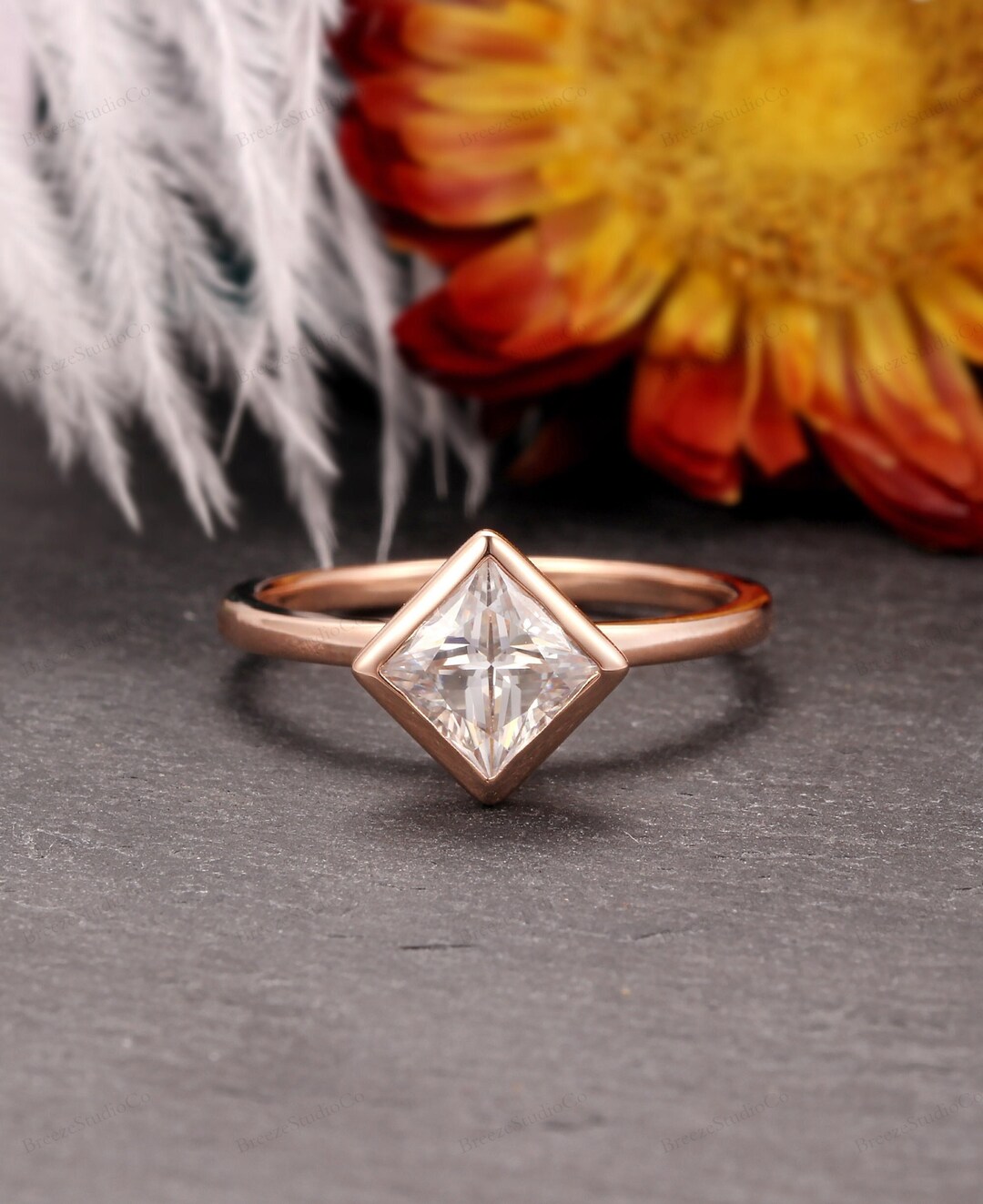 Synthetic Diamond 1CT Princess Cut Solitaire Bezel Engagement Ring ...
