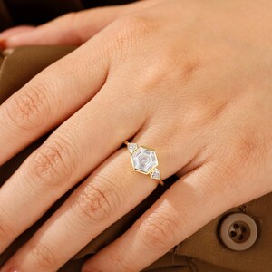 Bezel Hexagon Engagement Ring, Moissanite Wedding Ring, Statement Ring ...