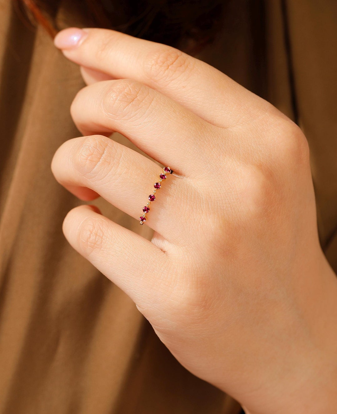 Minimalist Genuine Ruby Stacking Ring Gemstone Ring Solid Gold Ruby ...