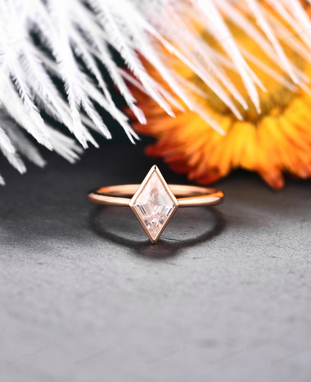 Bezel Rhombus Shape 1.80CT Moissanite Engagement Ring, Rhombus Wedding ...