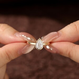 Handmade Bezel Solitaire Teardrop Moissanite Ring, 5x8mm Pear Simulated ...