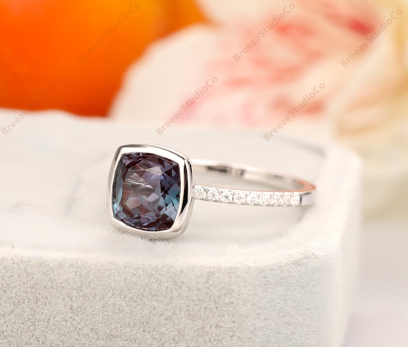 Bezel Set Half Eternity Alexandrite Ring 14k Solid Rose Gold | Etsy