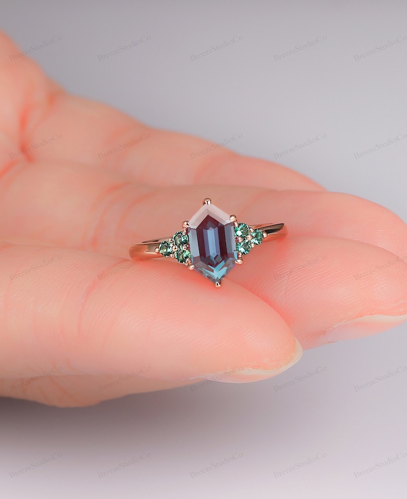 Custom Hexagon Cut Alexandrite Ring With Accents Ruby Emerald ...