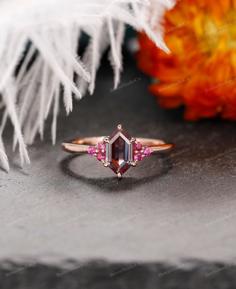 Custom Hexagon Cut Alexandrite Ring With Accents Ruby Emerald ...