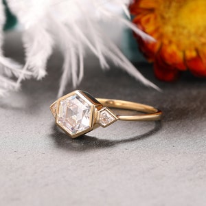 Bezel Hexagon Engagement Ring, Moissanite Wedding Ring, Statement Ring ...