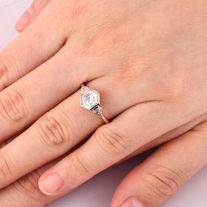 Bezel Hexagon Engagement Ring, Moissanite Wedding Ring, Statement Ring ...