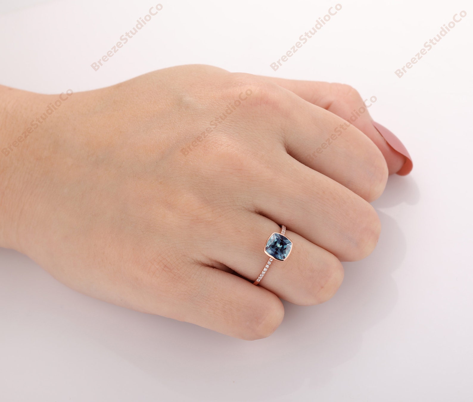 Bezel Set Half Eternity Alexandrite Ring 14k Solid Rose Gold - Etsy