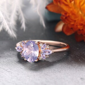 Vintage Oval Lavender Amethyst Engagement Ring Unique Cluster Promise ...
