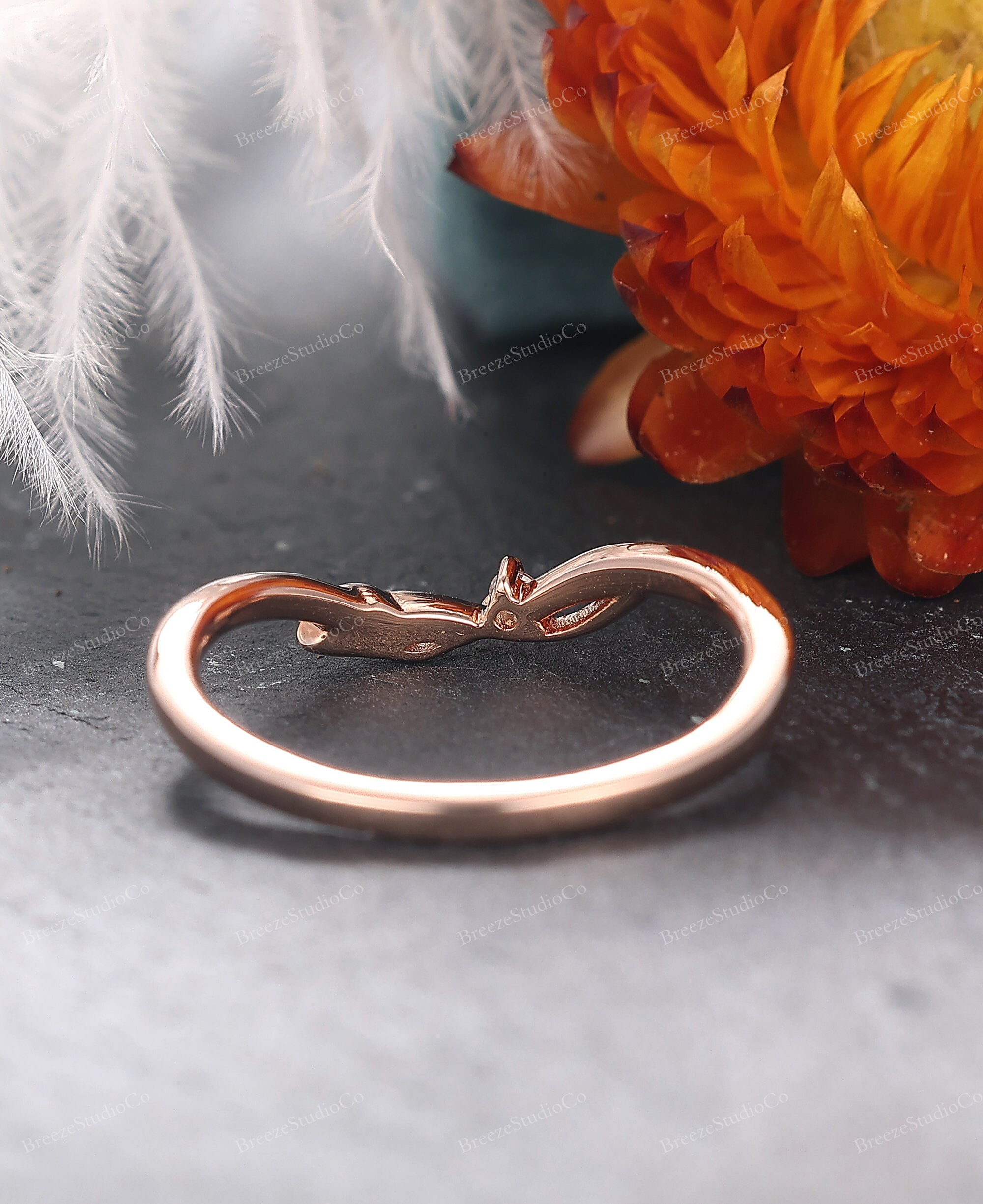 Nature Leaf Wedding Ring 14k 18k 10k Solid Gold Eternity Vine Ring Pave ...