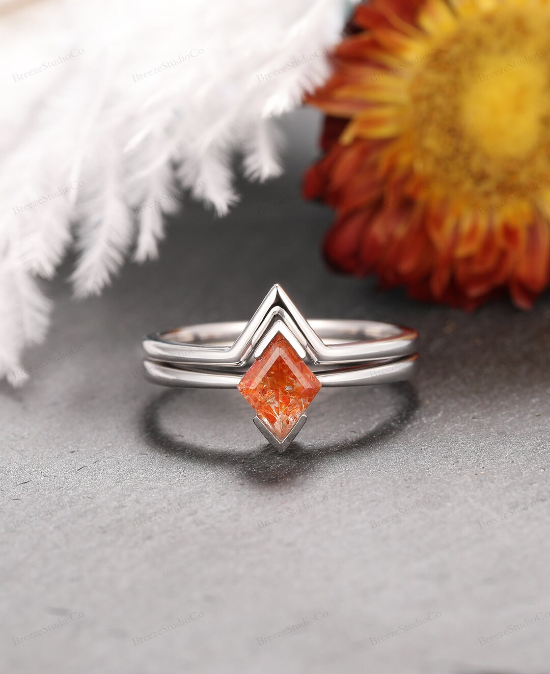 Vintage Natural Sunstone Bridal Set Solitaire Sunstone Ring 1.3CT ...