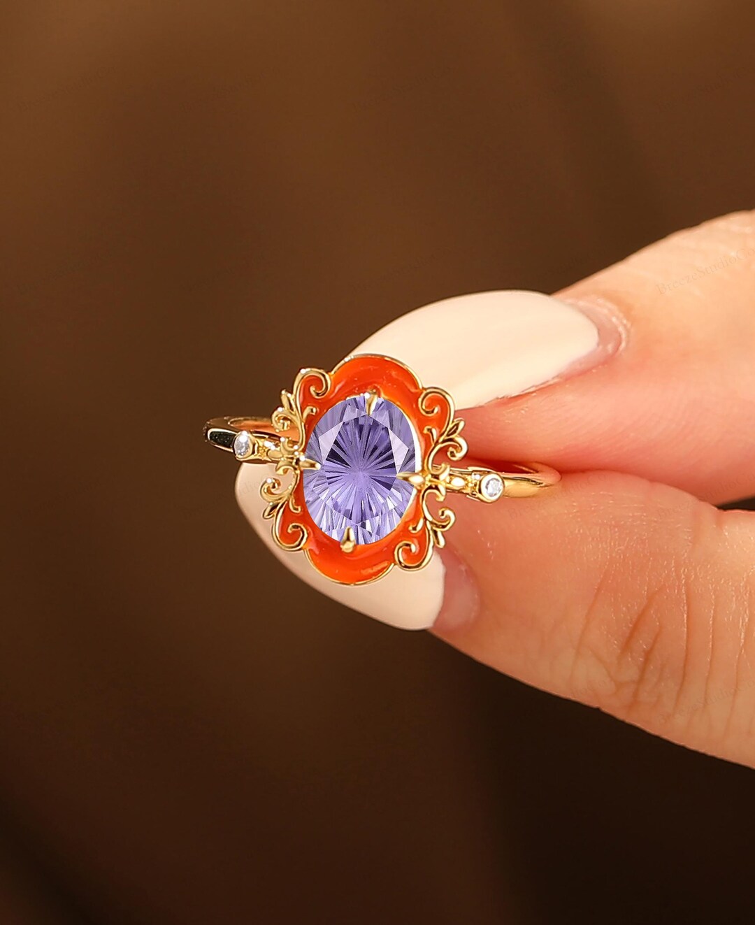 Womens Jewelry Fireworks Cut Purple Amethyst Engagement Ring Yellow ...