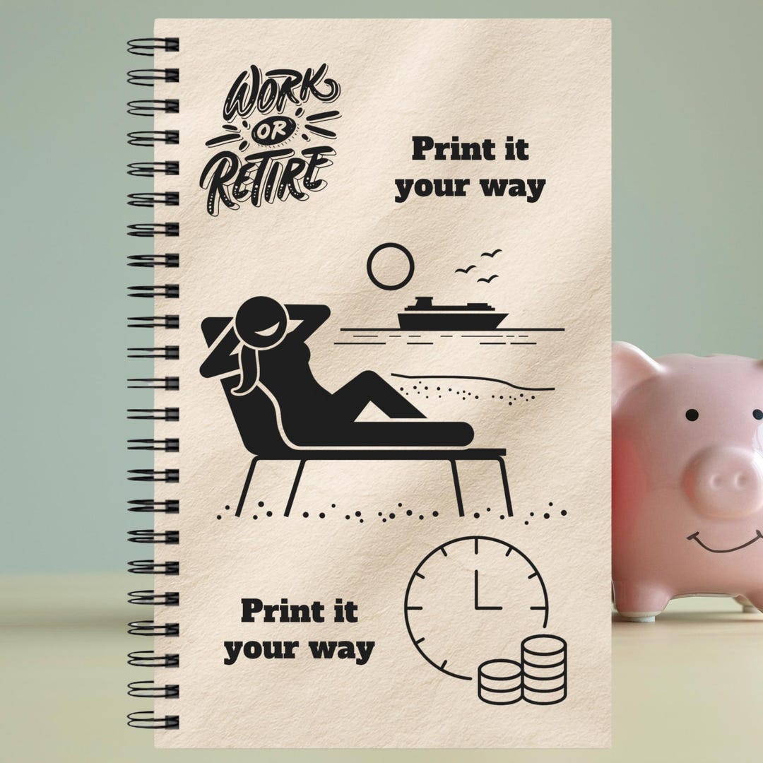 Work or Retire Beach Lounge Silhouette Spiral Journal | Retirement ...