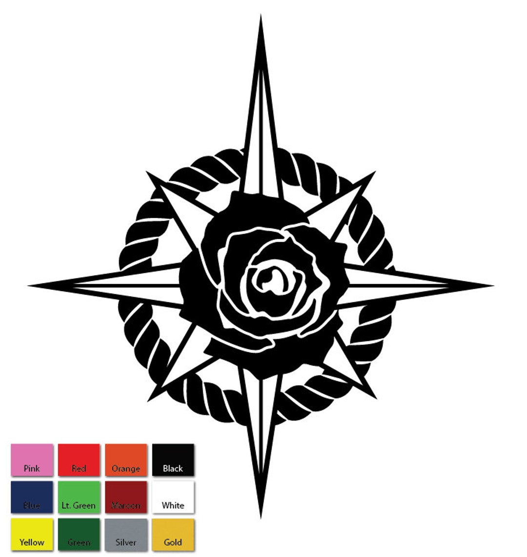 Custom Compass Rose and Rose Vinyl Sticker - Etsy