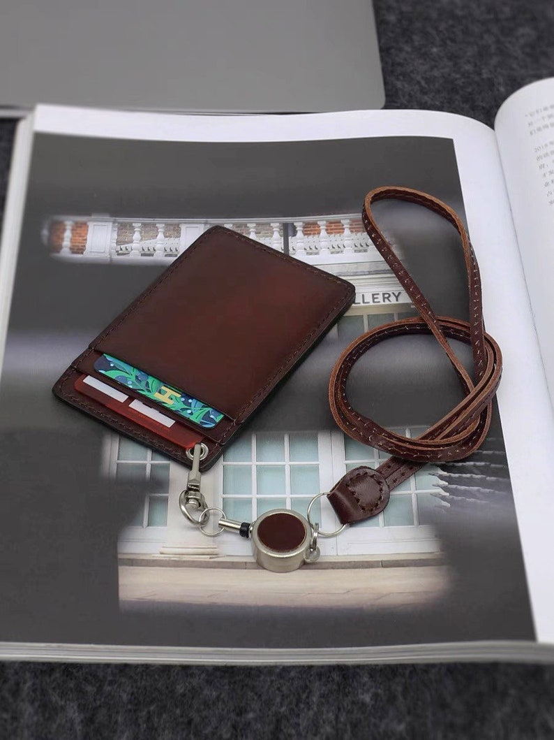 Personalisable retractable Leather ID Holder, Badge Holder, Leather ...