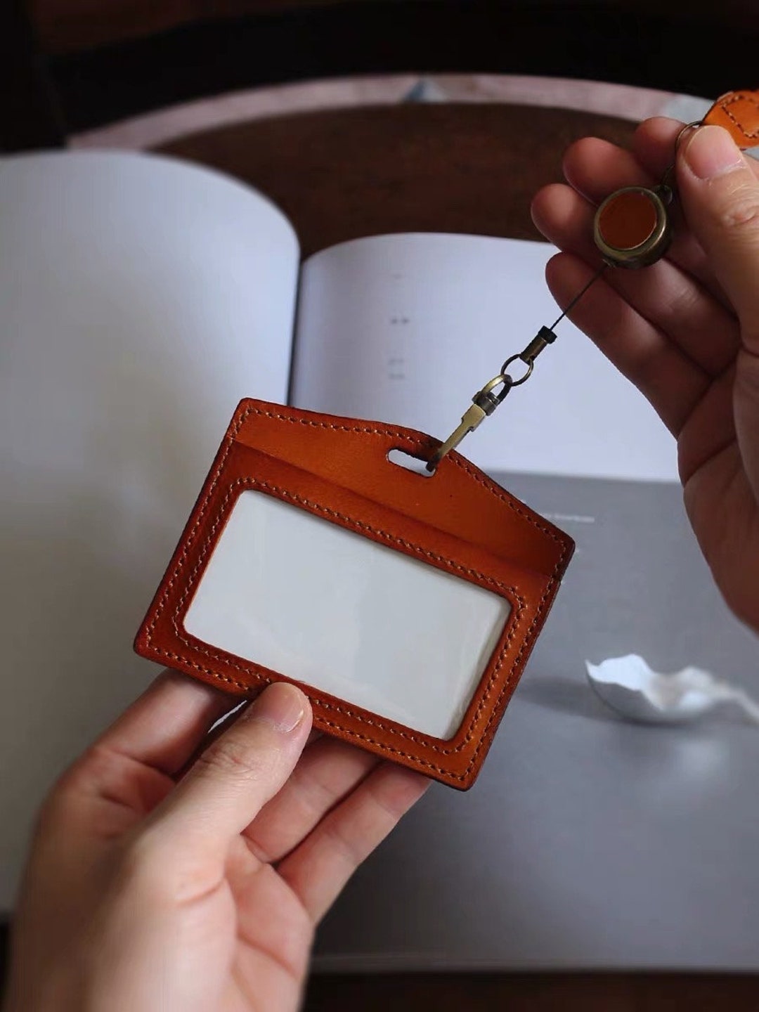 Retractable Leather ID Holder, Badge Holder, ID Holder Leather Lanyard ...