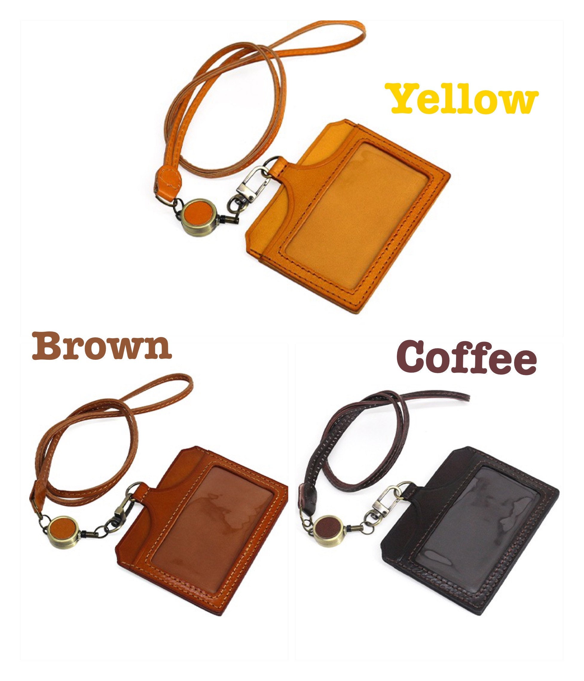 Retractable Leather ID Holder, Badge Holder, ID Holder Leather Lanyard ...