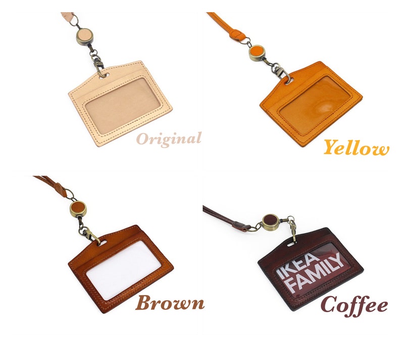 Retractable Leather ID Holder, Badge Holder, ID Holder Leather Lanyard ...
