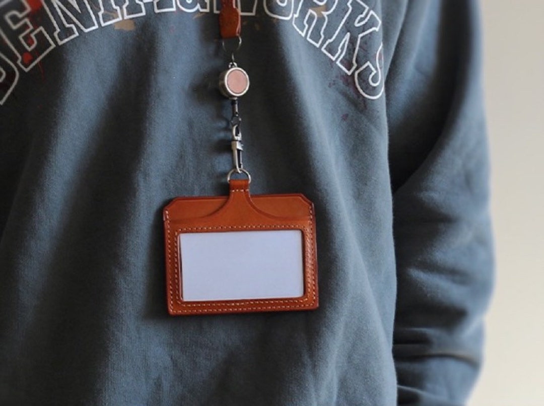 Retractable Leather ID Holder, Badge Holder, ID Holder Leather Lanyard ...