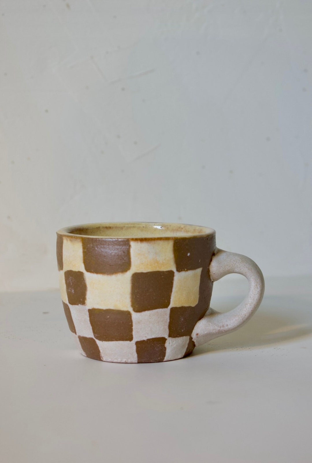 Checkered Mug // Ceramic Pottery Handmade Art Cup With Handle White ...