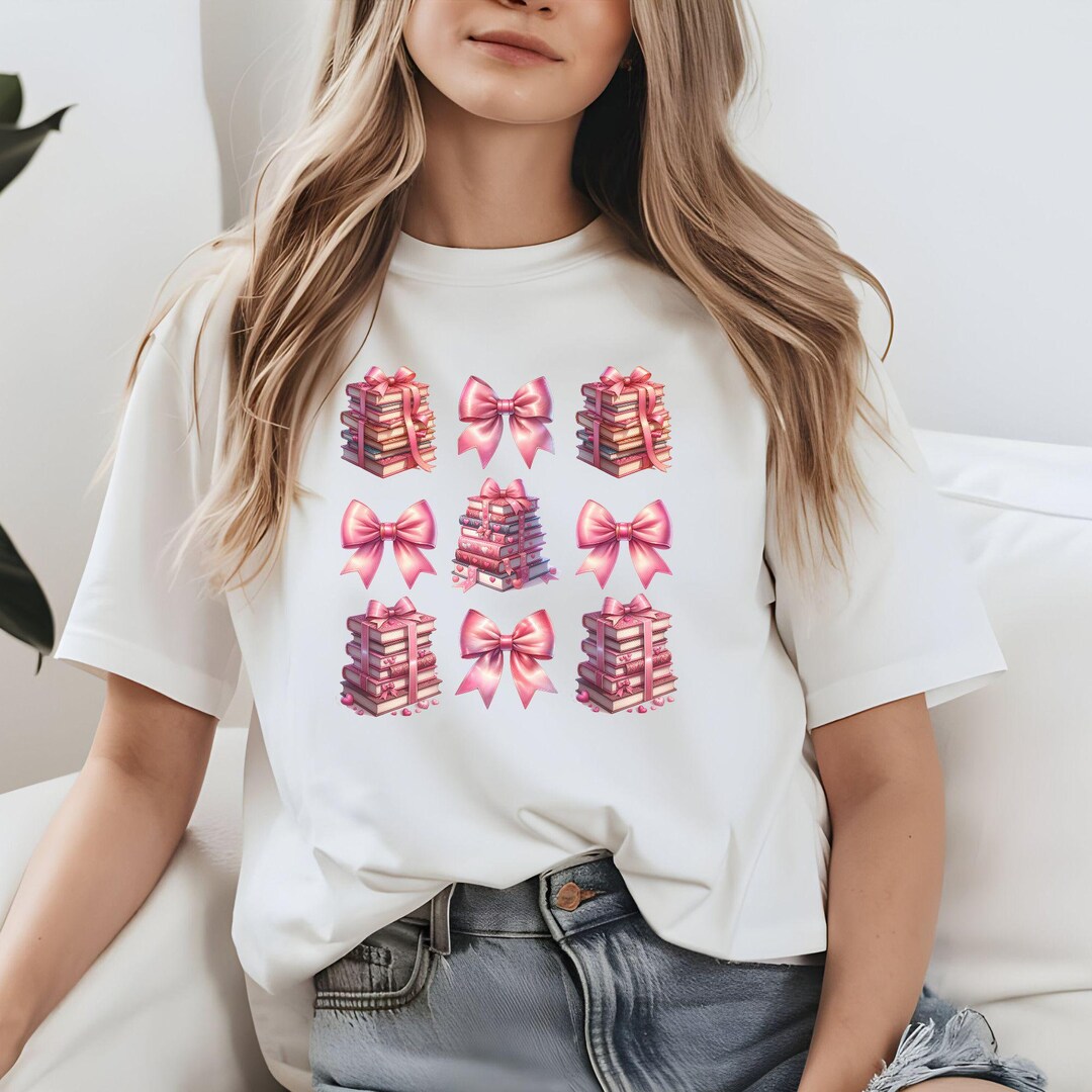 Cute Shirt With Books & Pink Bows Perfect Gift for Book Lovers ...