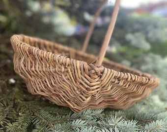 Vintage Wicker Basket With Handle, Market Basket. Handmade in ...
